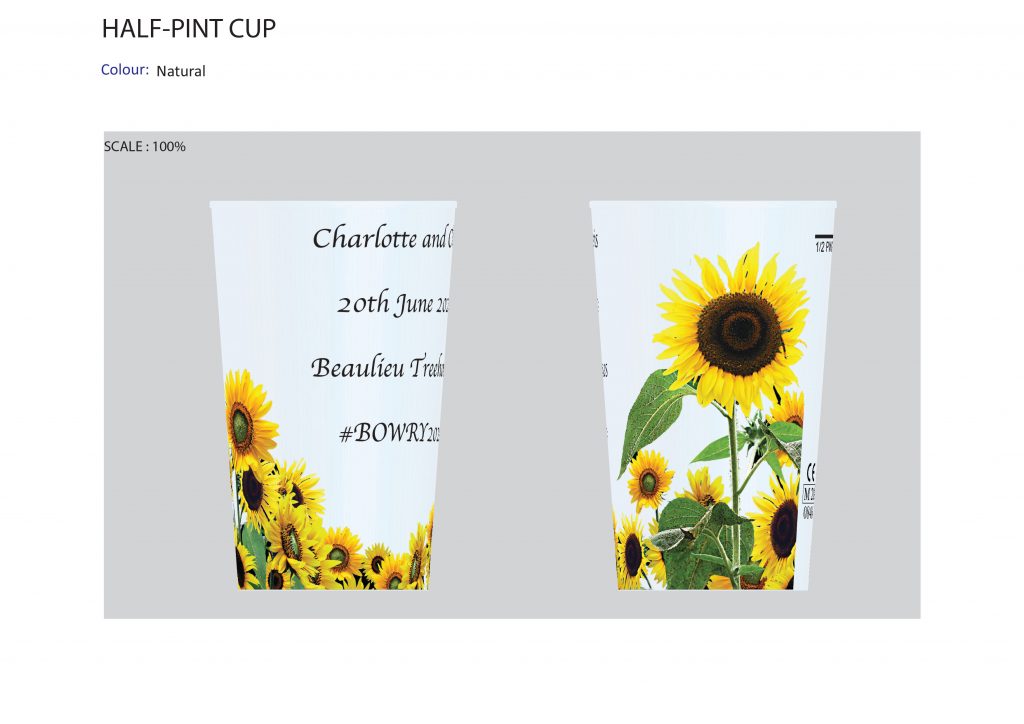 Reusable Printed Wedding Half Pint Cups